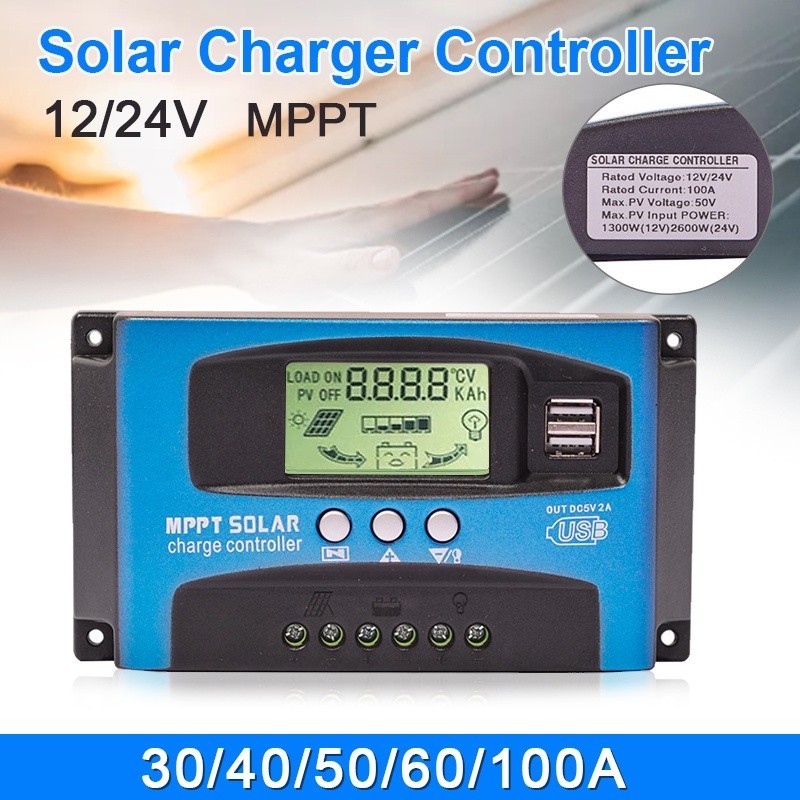 30/40/50/60/100A MPPT Solar Charging Controller LCD Display Dual USB ...