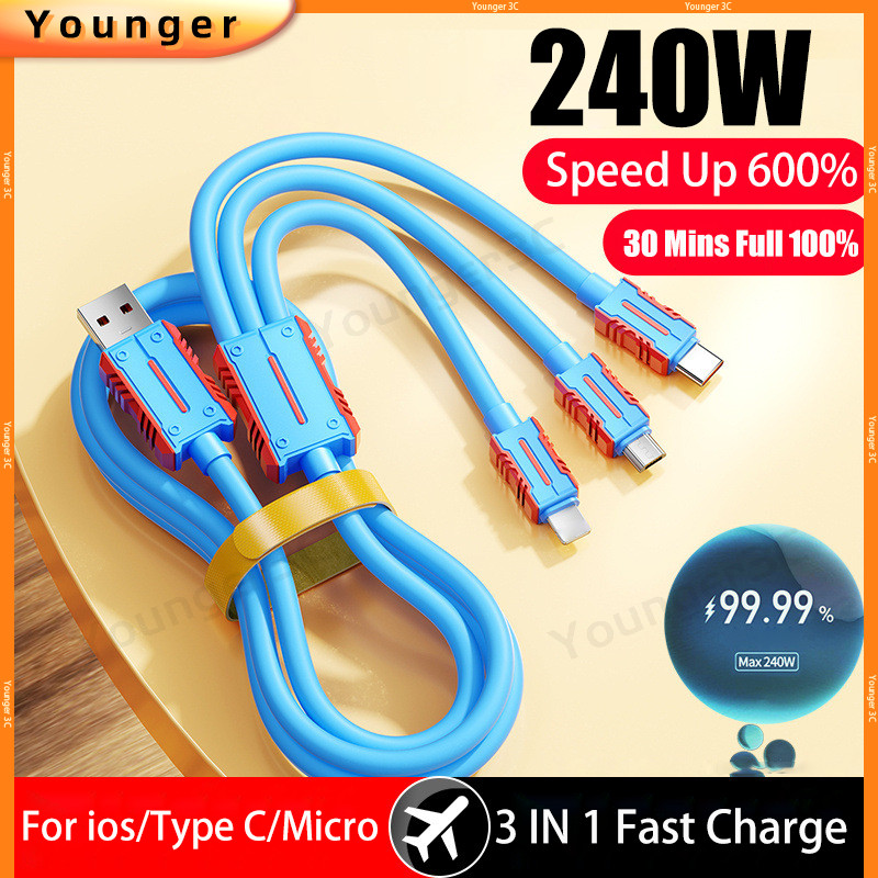 240W Super Fast Charging Data Cable For ios Micro Type C 3 In 1 Liquid ...