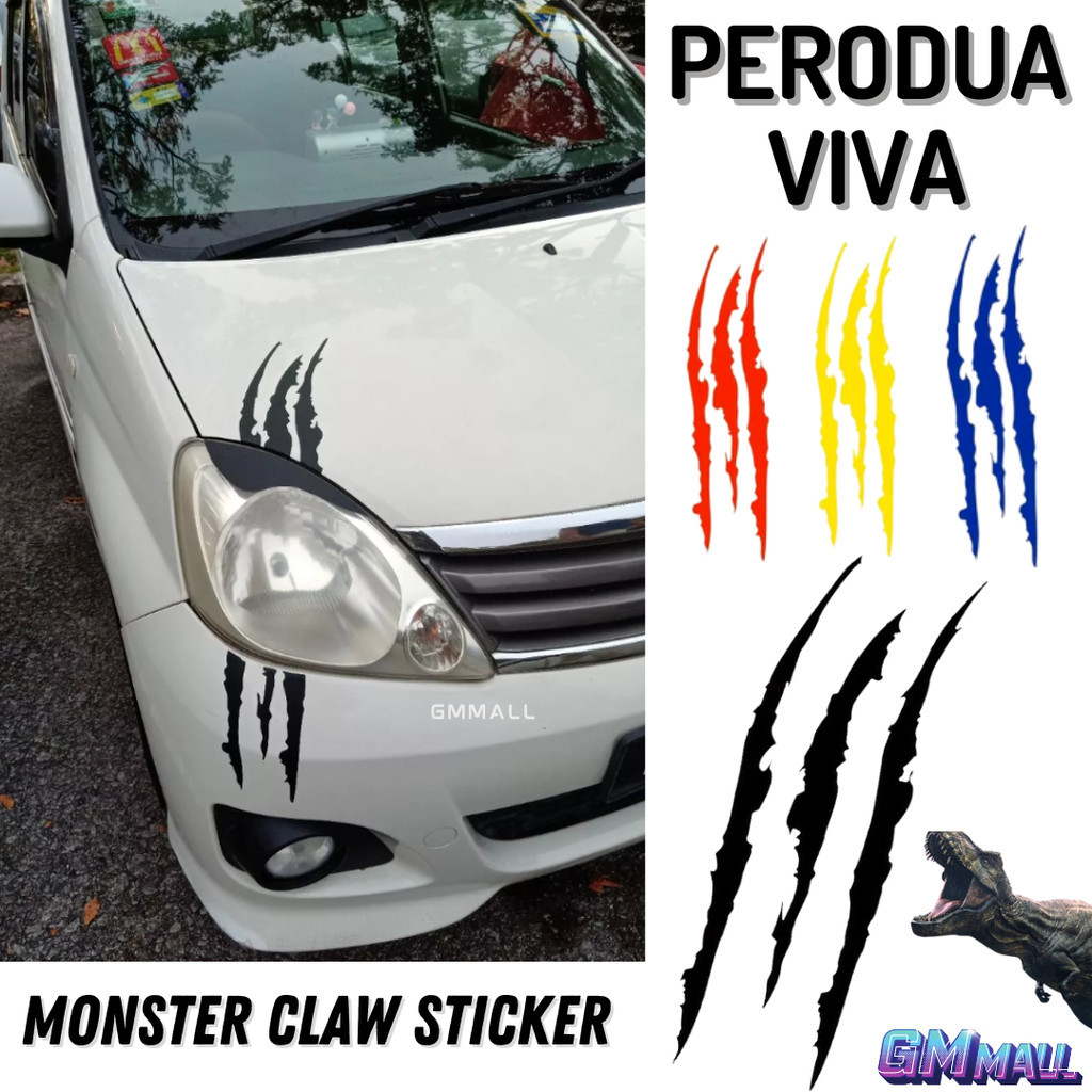 PERODUA VIVA Monster Claw Scratch Mark Decal sticker Bumper lamp Stiker ...
