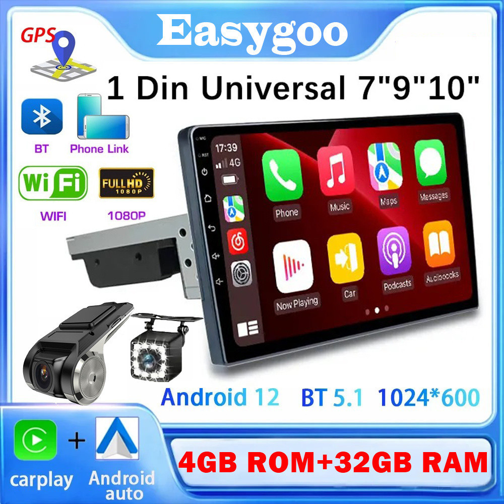 [ 4+32G 𝑪𝒂𝒓𝒑𝒍𝒂𝒚 𝑨𝒖𝒕𝒐]7/9/10 Inch Single Din Android Player 4Core ...