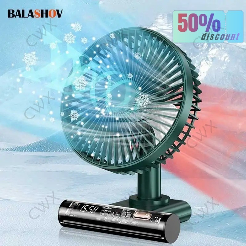 5000mAh USB Rechargeable Ventilation Table Fan with Clock Display USB ...