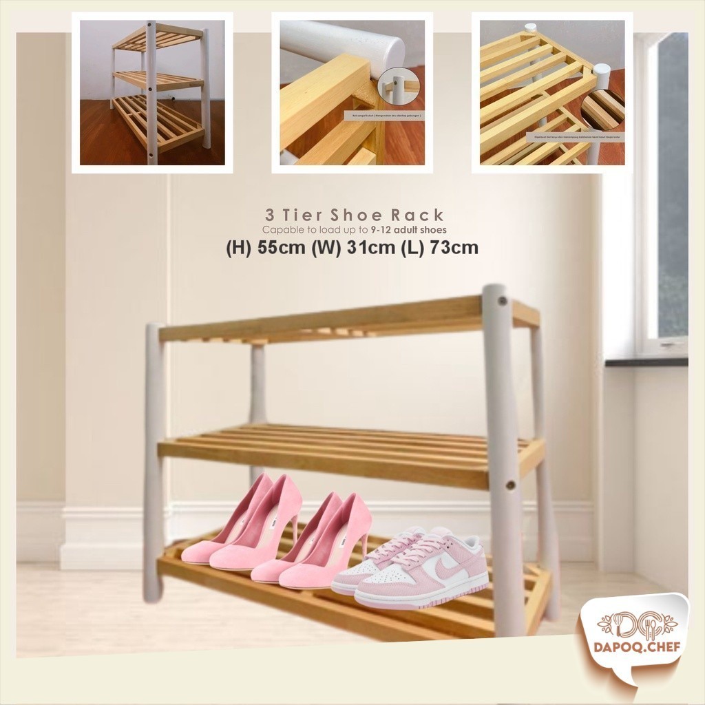 BC 3 TIER Rack Kasut Kayu Shoe Rack Wood Storage Higgh Quality Doorstep ...