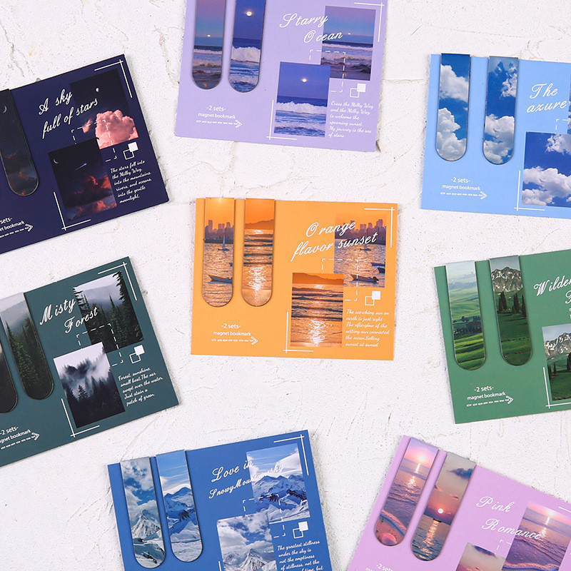 2 Pcs Landscape Scenery Series Mini Magnetic Bookmark Exquisite ...