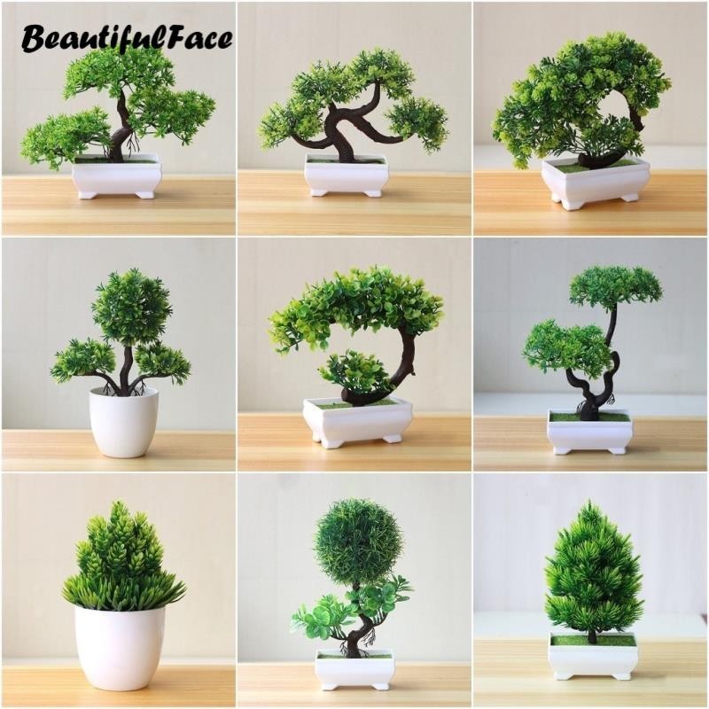Artificial Plastic Plants Bonsai Small Fake Tree Simulation Pot Home ...