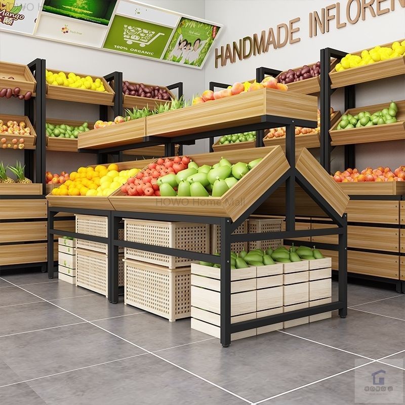 Vegetable and fruit shelves display rack supermarket center island ...