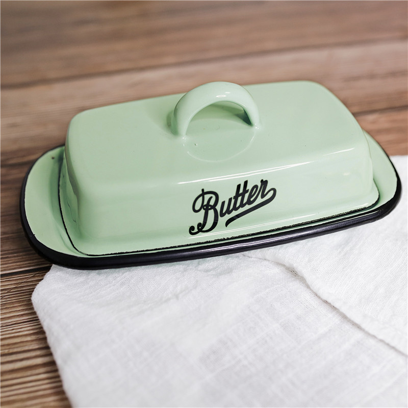 Enamel Retro Nostalgic American Enamel Snack Tray with Lid Butter Box ...
