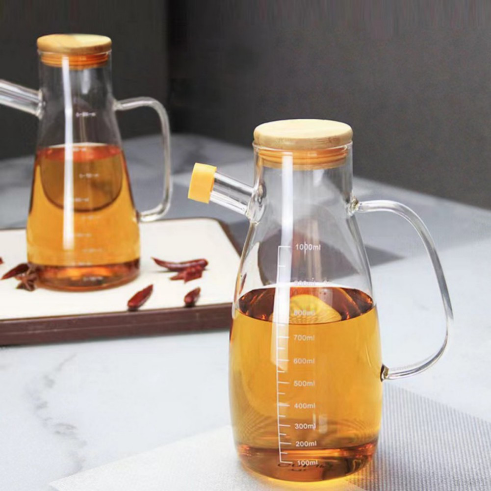 Bamboo Glass Oil Jar Bottle 1000ML Kitchen Canister High Borosilicate ...