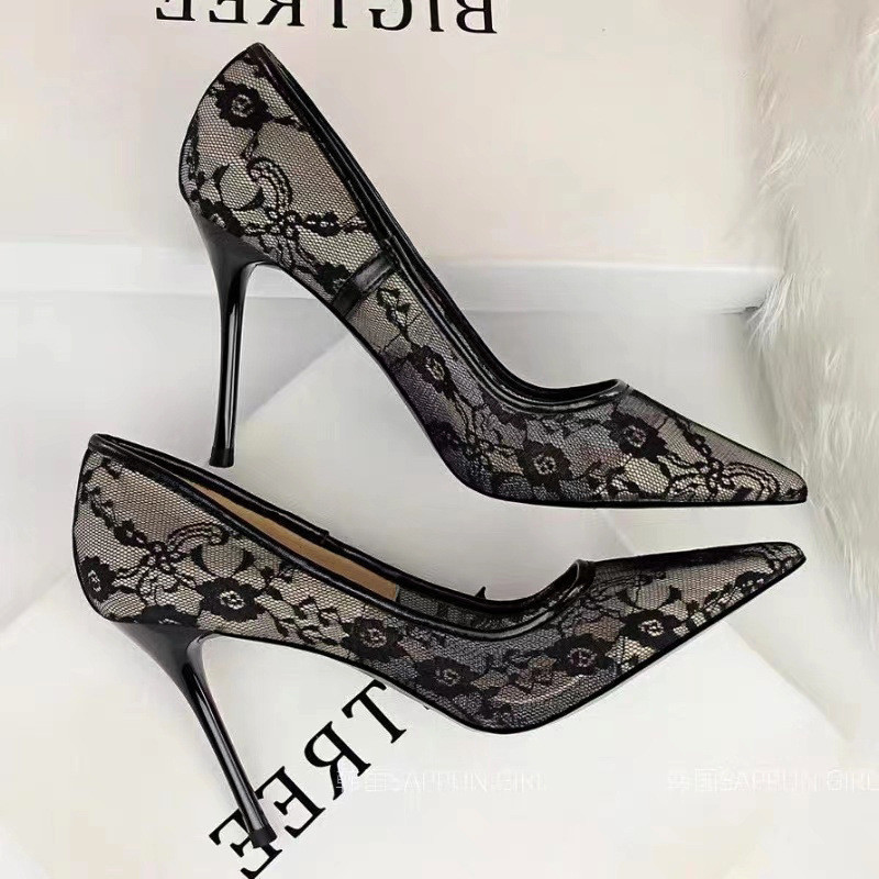 European American Foreign Trade Women's Shoes Perspective Sexy Black Lace Nightclub Men's Back ...