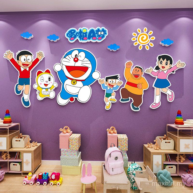 Pelekat Dinding 3D Hiasan Bilik Kanak-kanak Tema Doraemon untuk Hiasan ...