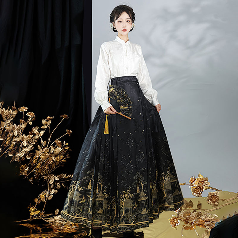 Hanfu 烟花亭汉服女古装明制中国风马面裙套装新中式日常Adult Chinese Horse Face Skirt Set Women ...
