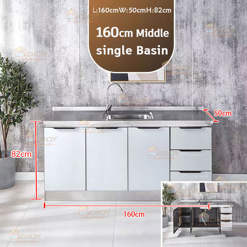 Ready Stock！Grey Industrial Kitchen Stainless Steel Sink Cabinet Table ...