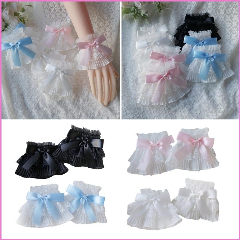 Royal Cosplay Maid Pleated Decorative Wrist Cuffs with Bowknot Decors ...