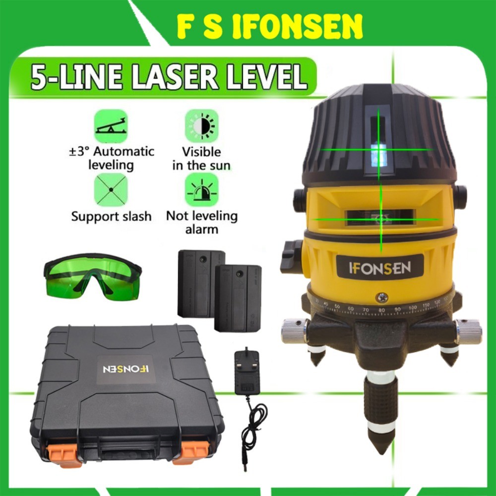 5 Line Laser Level Self-Leveling 360° Cross Line with Base - High ...