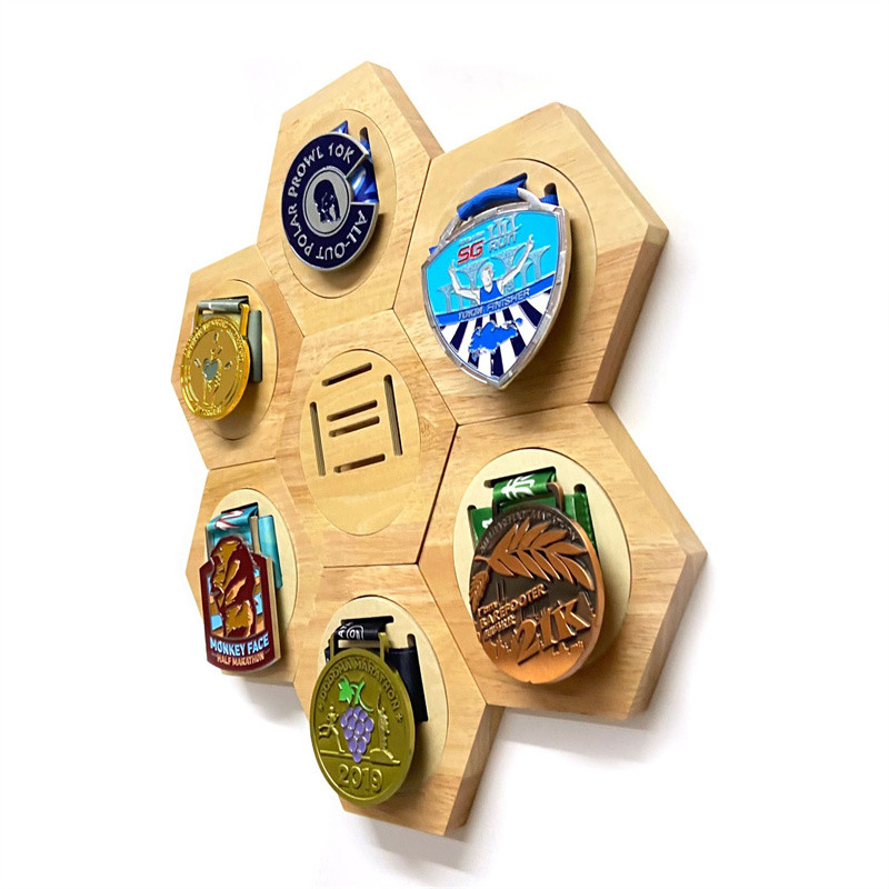 LeeSisters Wooden Medal Display Hanger Racks Hexagon Honeycomb ...