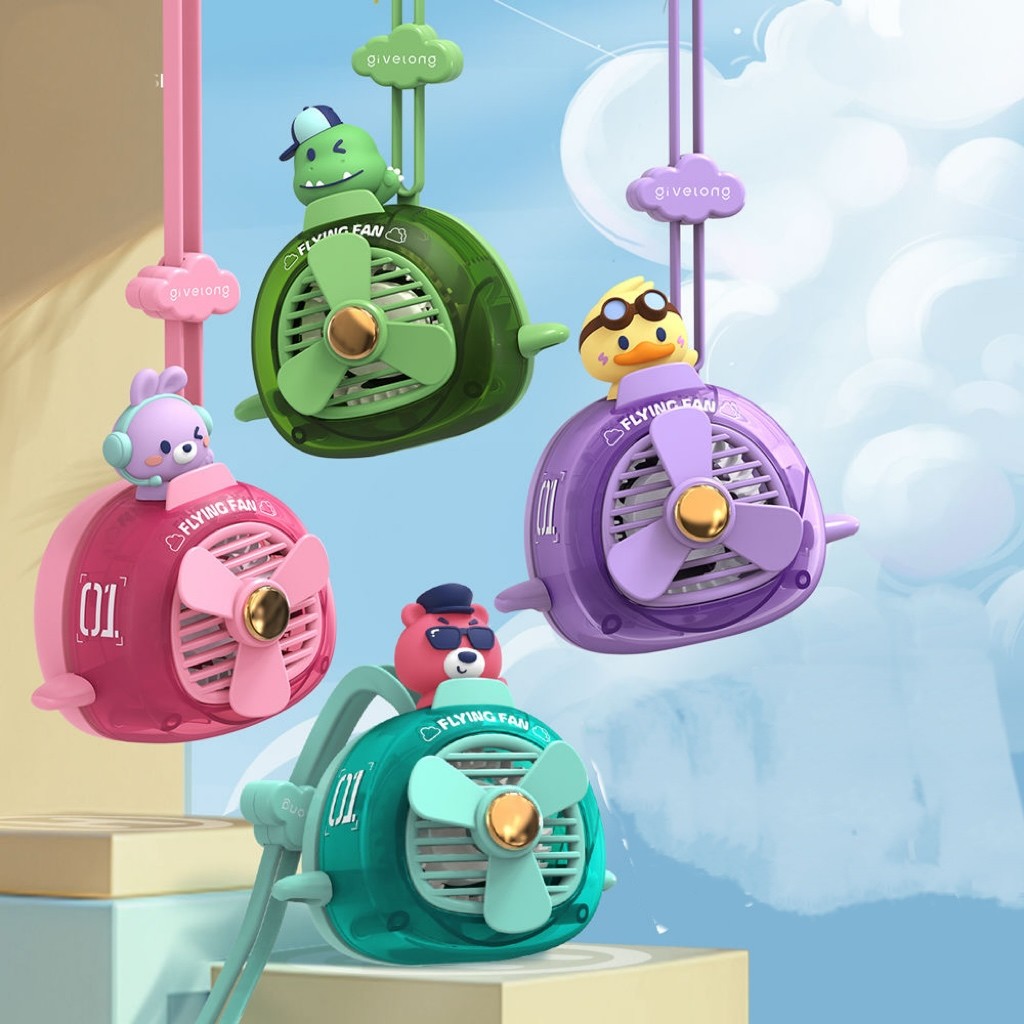 Cartoon Cute Electric Hanging Neck Fan Children Silent Influencer ...