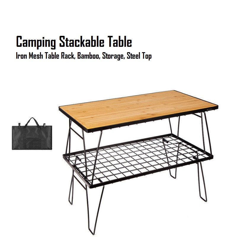 ISE Mount Iron Steel Mesh Camping Rack Table Foldable Portable Stacking ...