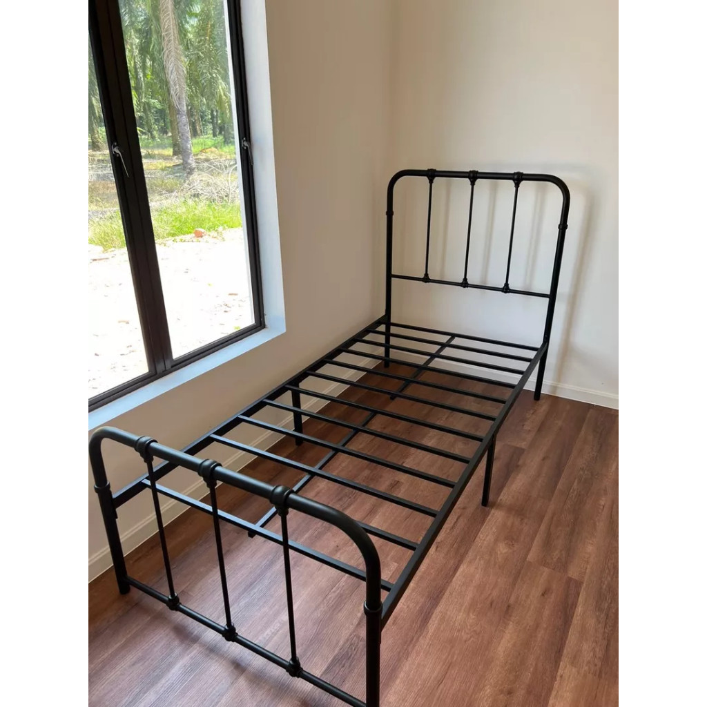 DUNME Black Single Metal Bed Metal Single Bed Frame Single Katil Single ...