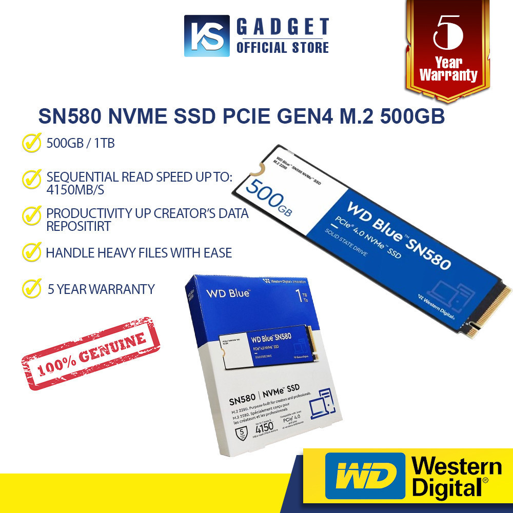 WD BLUE SN580 NVME SSD PCIE GEN4 M.2 500GB/ 1TB | Shopee Malaysia