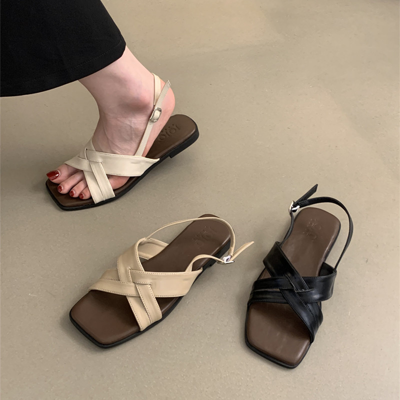 Atikota Women Fashion Flat Sandal Simple Soft Cross Over Outdoor ...