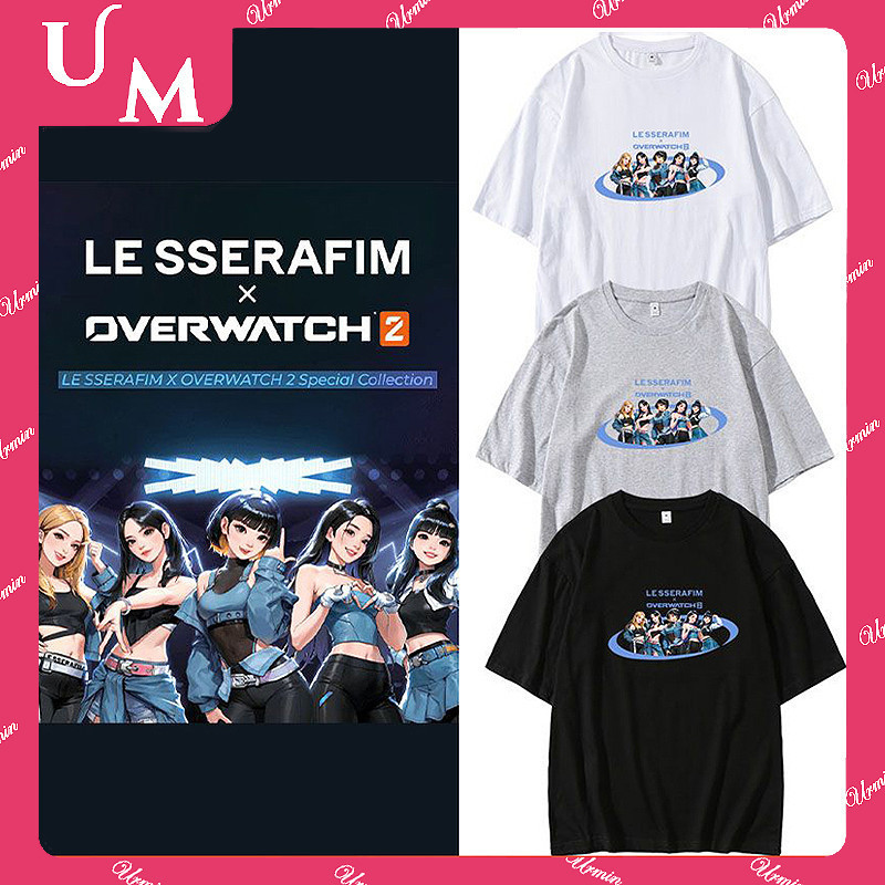 2024 LESSERAFIM OVERWATCH Plus Cotton T-Shirt Size Men Women SAKURA ...