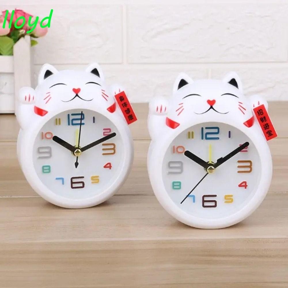 LLOYD Lucky Cat Alarm Clock, Cartoon White Kids Alarm Clock, Cat ...