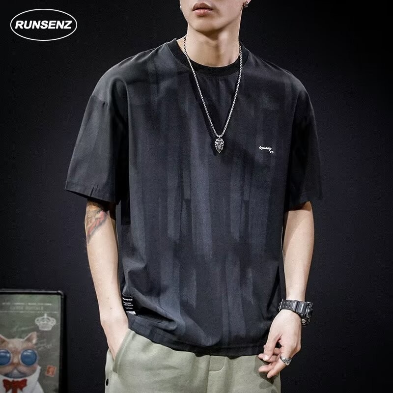 M-8XL Korean Style Tie Dye Oversize Top Men Plus Size T Shirt Loose Casual Round Neck Short ...