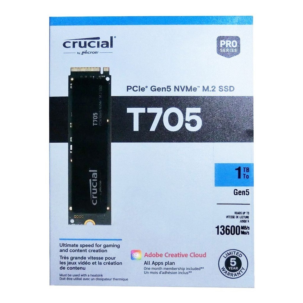 Crucial T705 1TB Gen5 NVMe M.2 2280 SSD (CT1000T705SSD3), R:13600MB/s ...