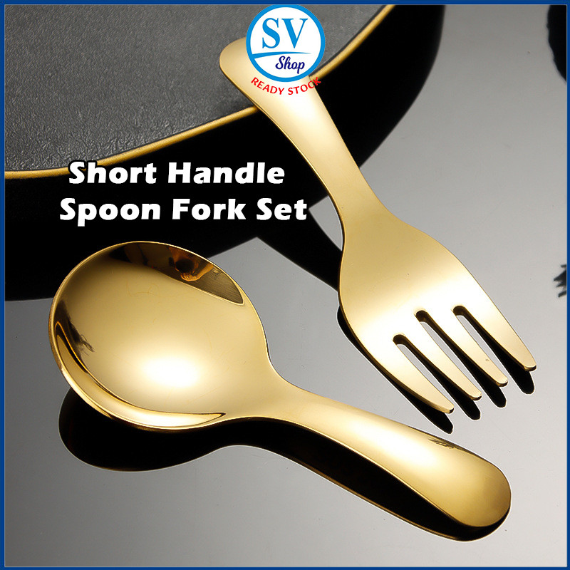 304 Stainless Steel Short Handle Round Head Spoon And Fork Set | Shopee ...