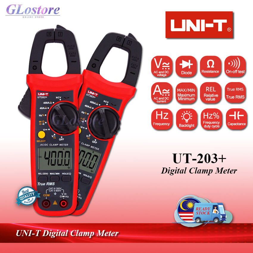 UNI-T UT203+ 40A-400A DIGITAL AC/DC CLAMP MULTIMETER TRUE RMS DIGITAL CLAMP METER UT203+ METER ...