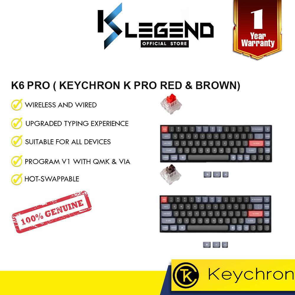 Keychron K6 Pro QMK/VIA Change Key Mechanical Keyboard Bluetooth/Wired ...