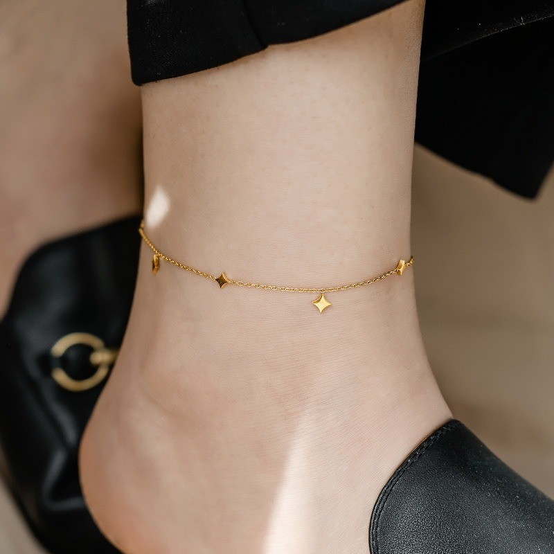 French Stars Shining Diamond-Shaped Sequins Titanium Steel Anklet Women ...