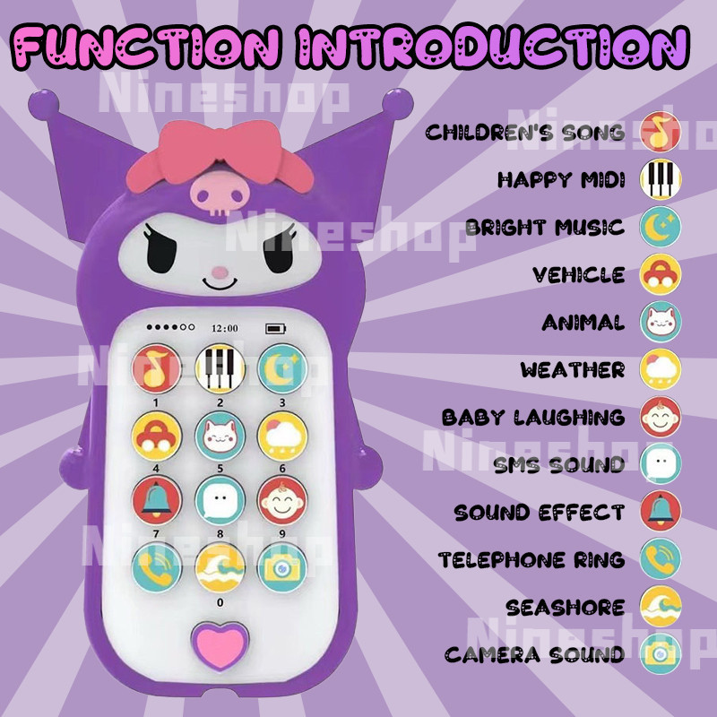 Kuromi Sanrio Music Phone Toys For Kids English Cute Education Learning ...