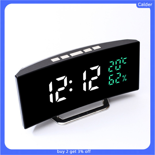 CALDER Led Digital Alarm Clock With Time Date Temperature Humidity Display 12/24h Multi-function ...