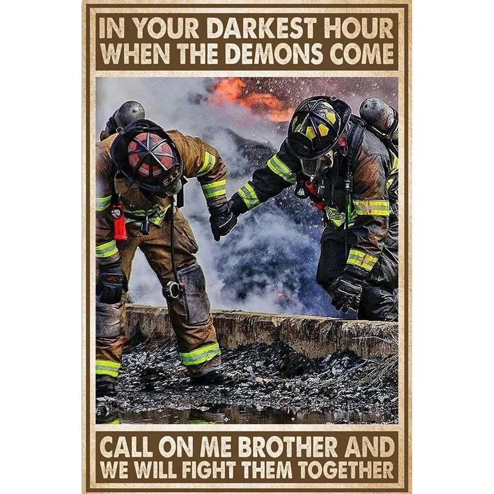 Retro Firefighter Sports Poster Inspirational Wall Art for Men's Room ...