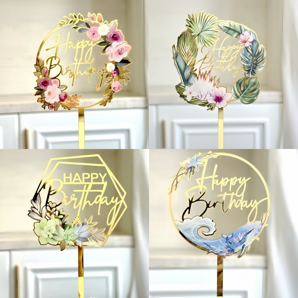 INS Style Color Printing Acrylic Cake Decoration Party Supplies Happy ...
