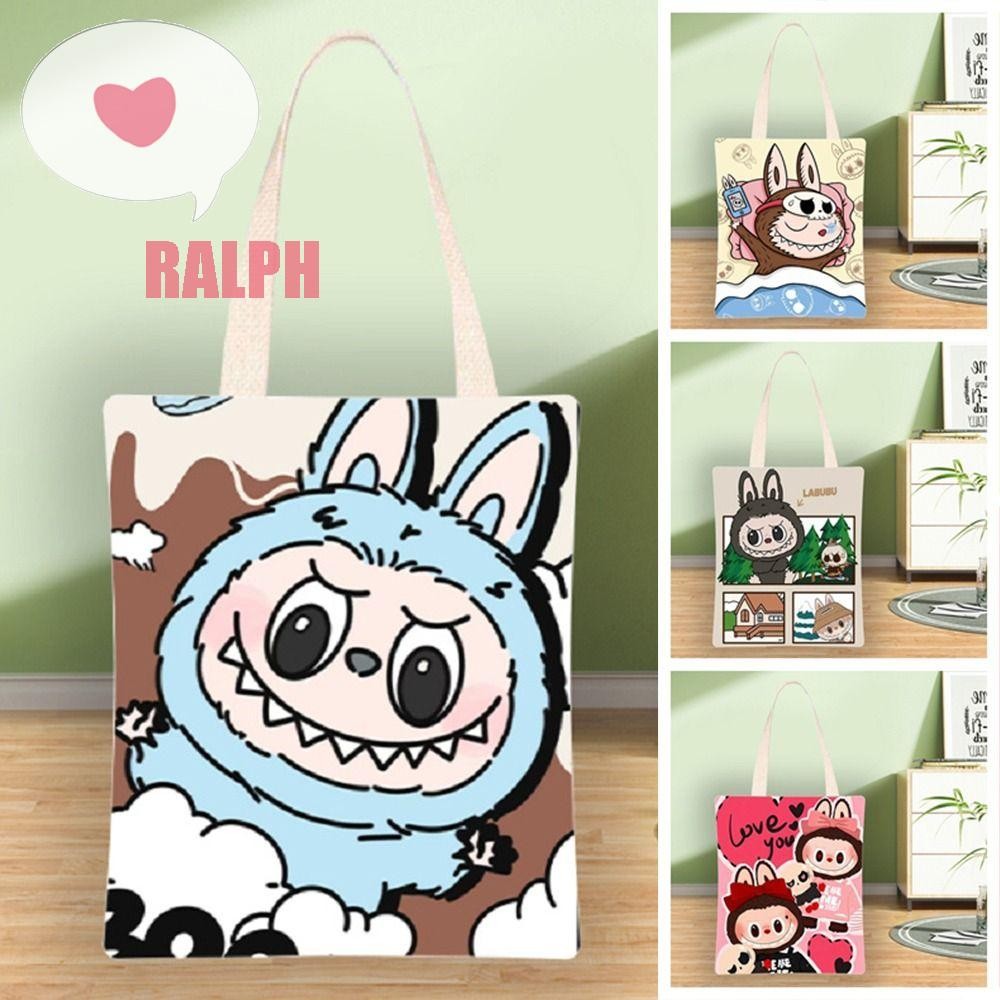 RALPH Labubu Canvas Bag, POP MART Large Capacity Labubu Shoulder Bag ...