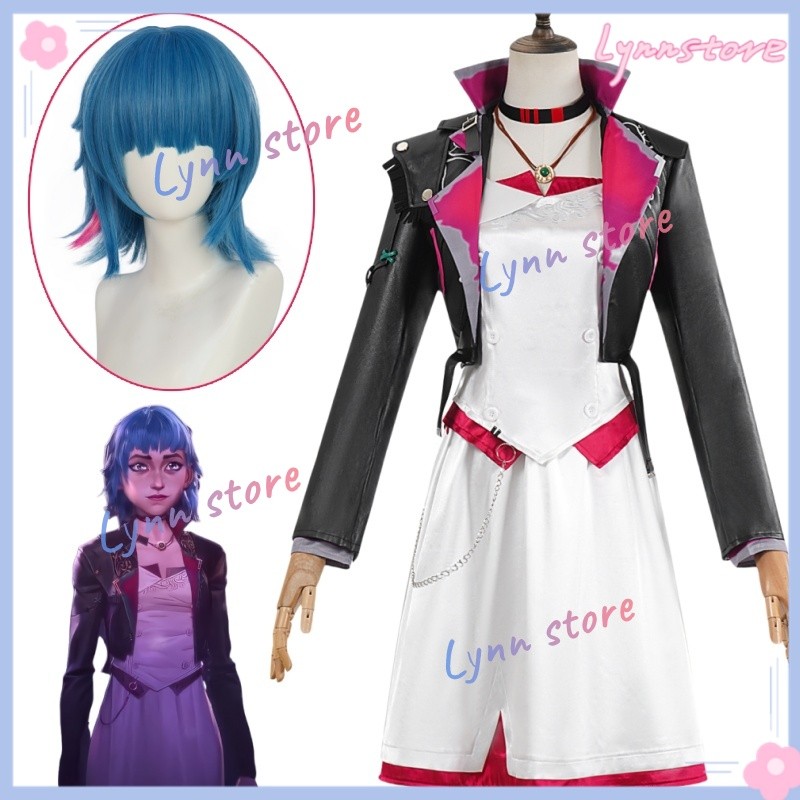 Game LOL JINX POWDER Cosplay Costume Arcane POW-POW Prom Dresses&Wig ...