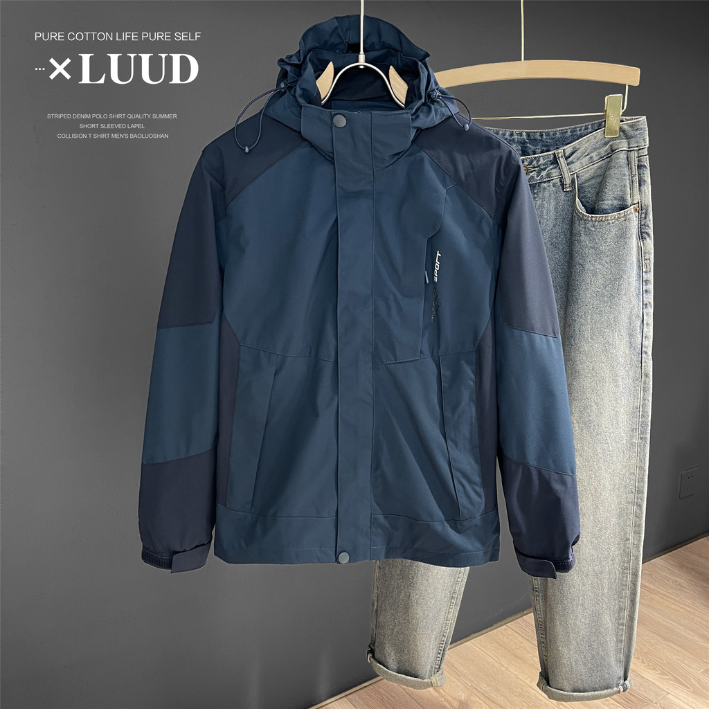 LUUD Jaket Kalis Angin Blok Warna Baharu dengan Rekaan Tudung Boleh ...