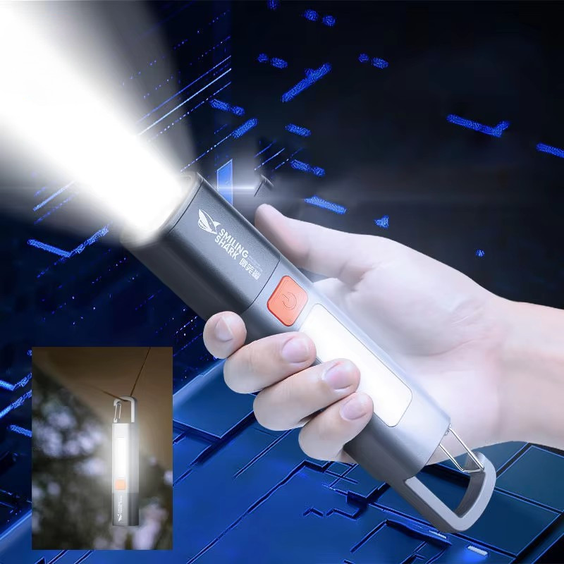 Smiling Shark LED Torch Light Super Bright Flashlight with Hook Camping ...