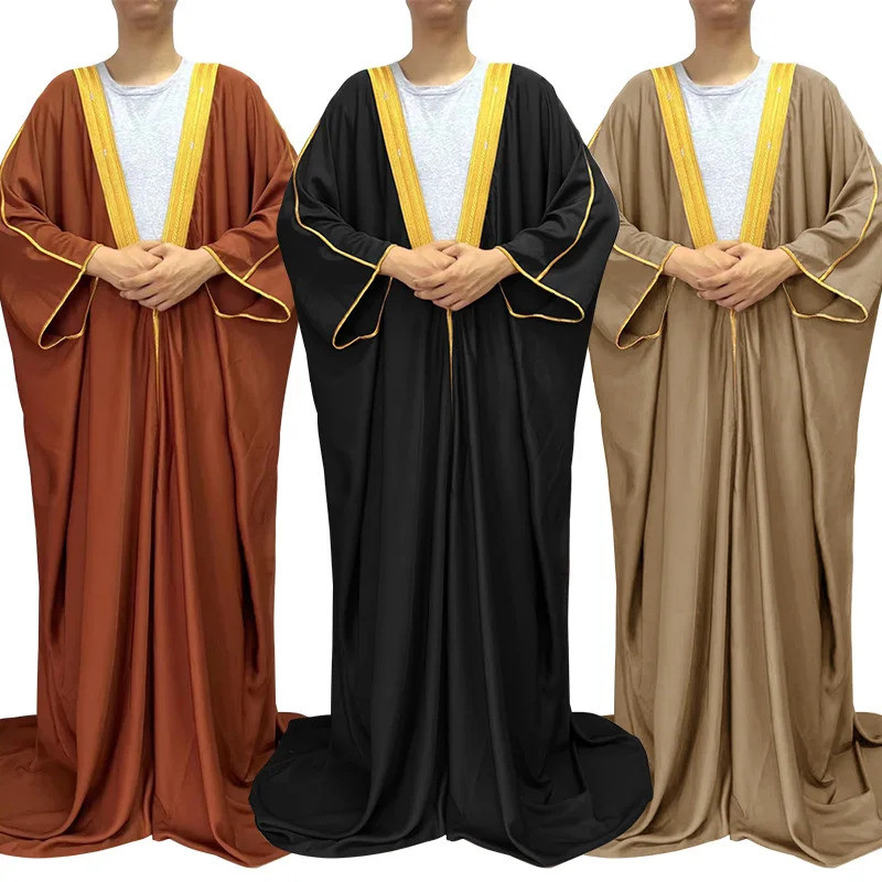 Mens Robe Muslim Kimono Dishdasha Modest Islamic Dubai Saudi Abayas ...