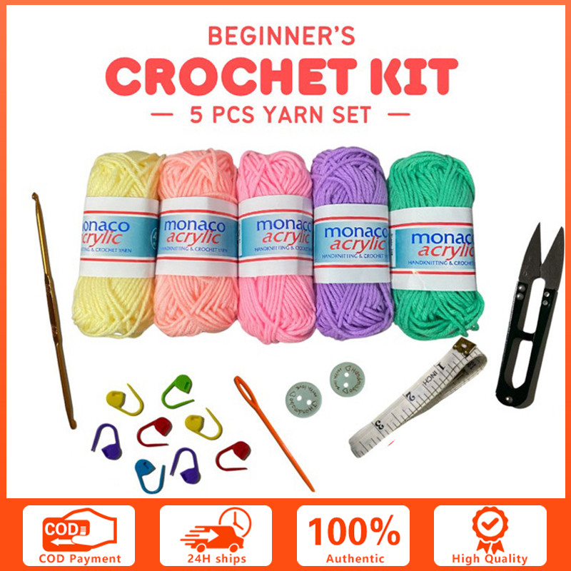 Mini Crochet Starter Beginners Kit Material Package Benang Kait ...