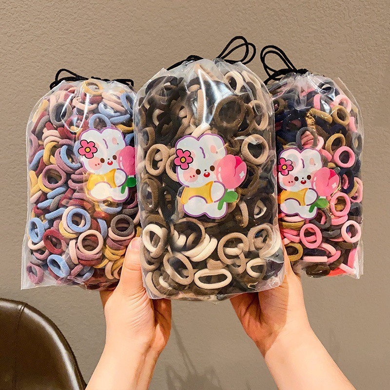 100 Pcs/Bag Children Cute Cartoon Elastic Hair Bands, Girls Lovely ...