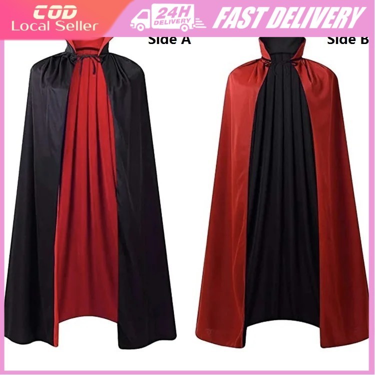 Kids Adult Vampire Cape Red Black Double Side Wear Hooded Cloak ...