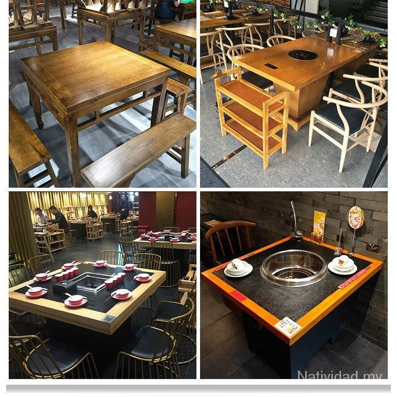 Solid Wood Hot Pot Table Induction Cooker Integrated Commercial Gas ...