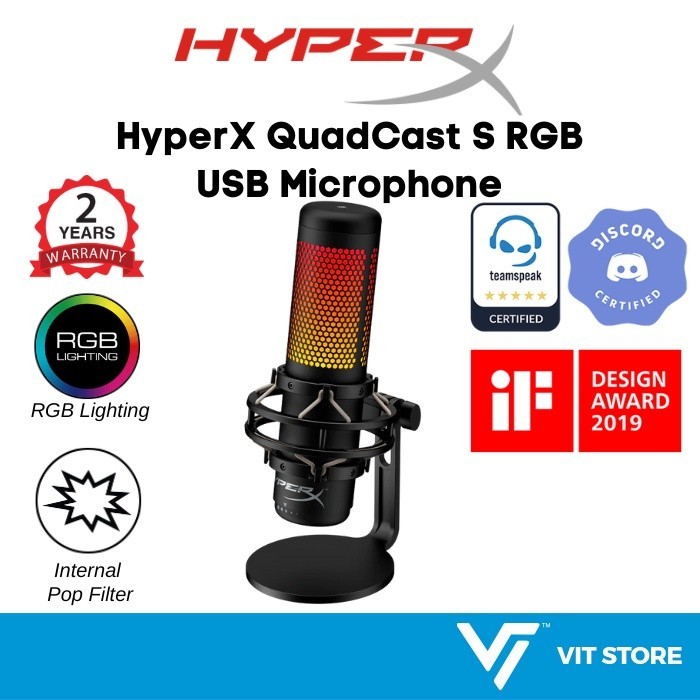 HyperX QuadCast S 4P5P7AA RGB Lighting USB Condenser Gaming & Streaming ...