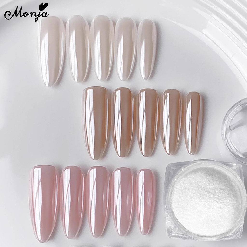 Monja White Pearl Powder Nail Glitter Plating Rubbing Chrome Pigment ...