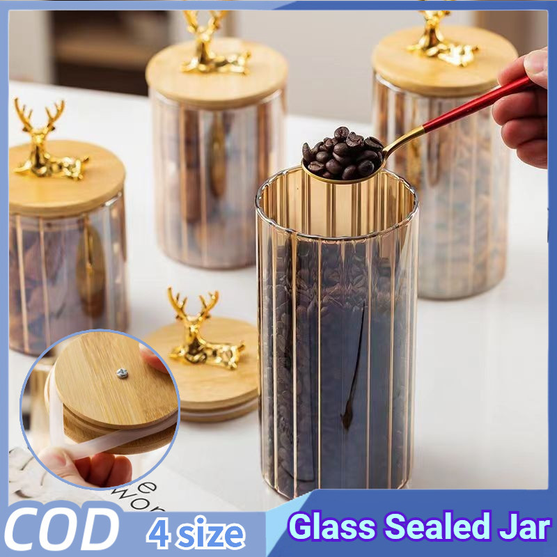 Storage Jar Sealing Kitchen Grain Tea Bamboo Lid Storage Jar Glass Tank ...