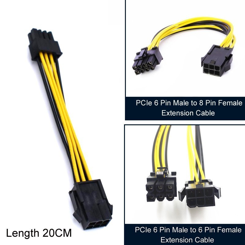 PCIe 6 Pin Male to Female Extension Cable 0.2m 6pin to 8Pin / 6pin to ...