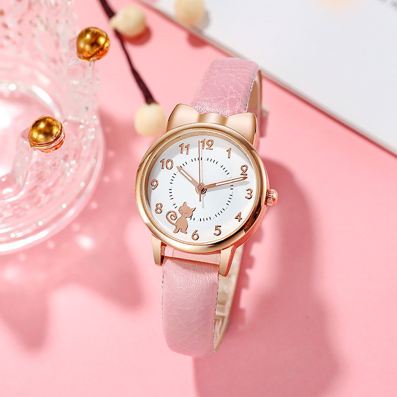 Alloy Shell Belt Cute Cartoon Cat Watch Analog Student Women's Watch ...
