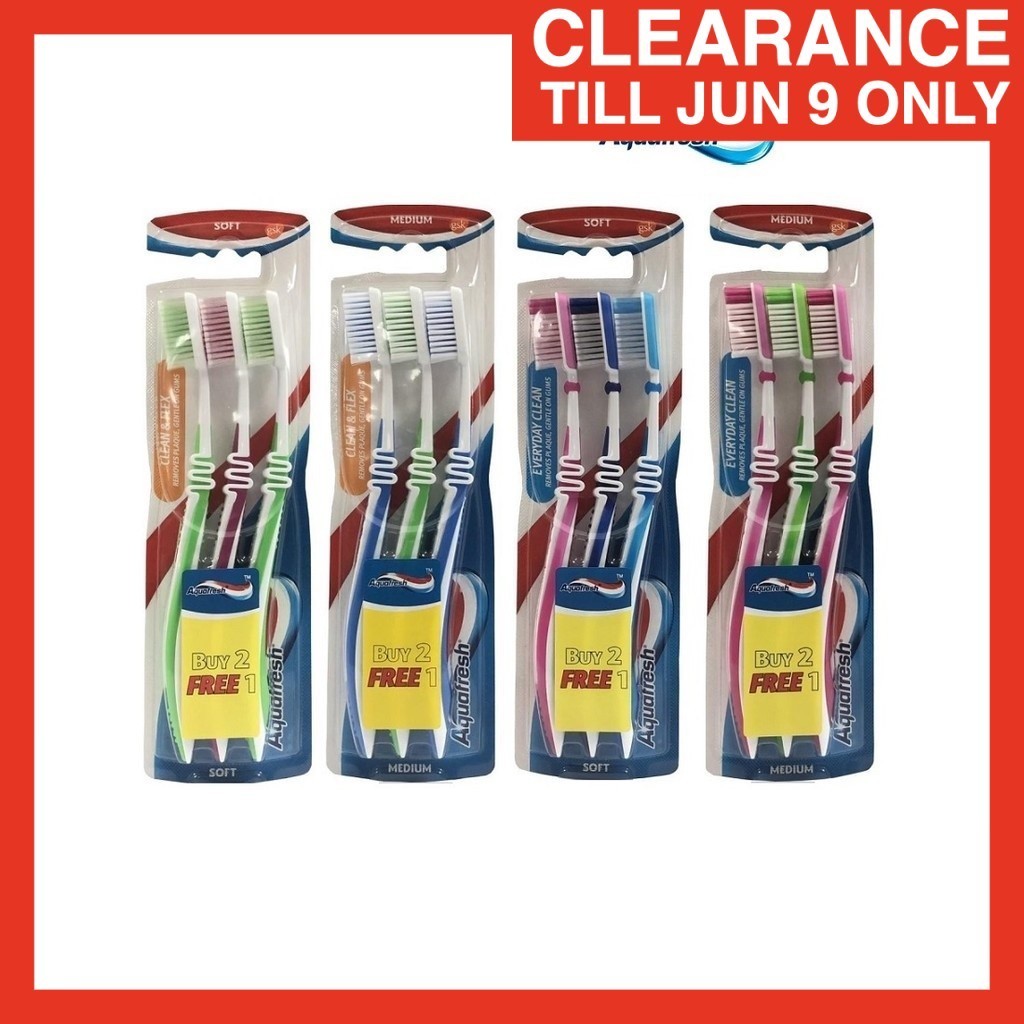 (BUY 2 FREE 1) Aquafresh Toothbrush Everyday Clean Clean & Flex Tooth ...